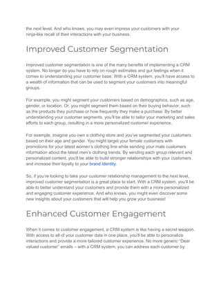 THE BENEFITS OF IMPLEMENTING A CUSTOMER RELATIONSHIP MANAGEMENT (CRM ...