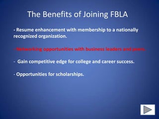 The benefits of joining fbla | PPTX