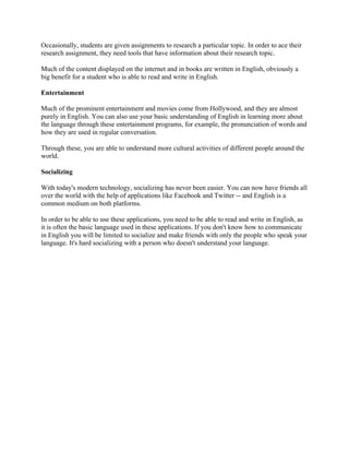 The Benefits of Learning English for Students | PDF