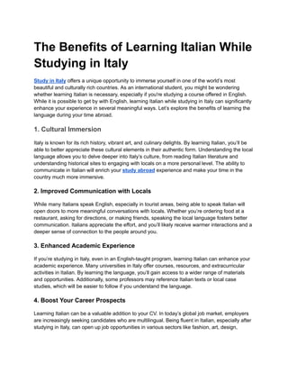 The Benefits of Learning Italian While Studying in Italy.pdf | Free ...