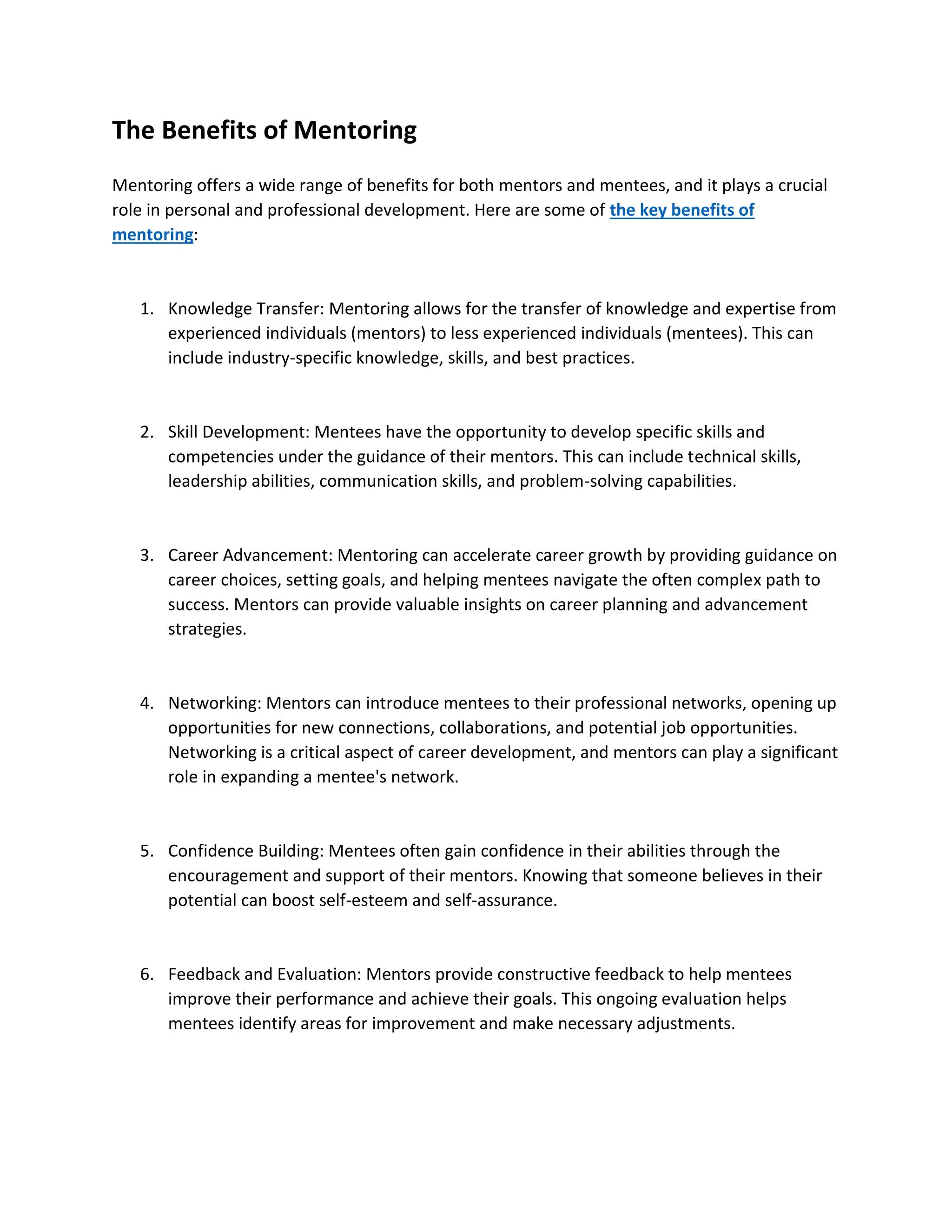 The Benefits of Mentoring | DOCX