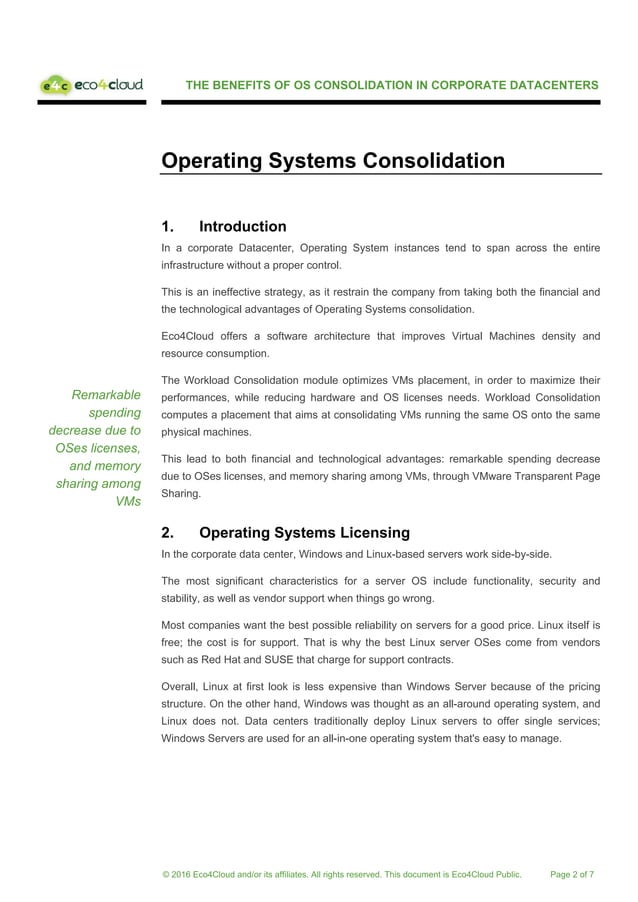 The benefits of operating systems consolidation in corporate datacenters | PDF | Operating ...