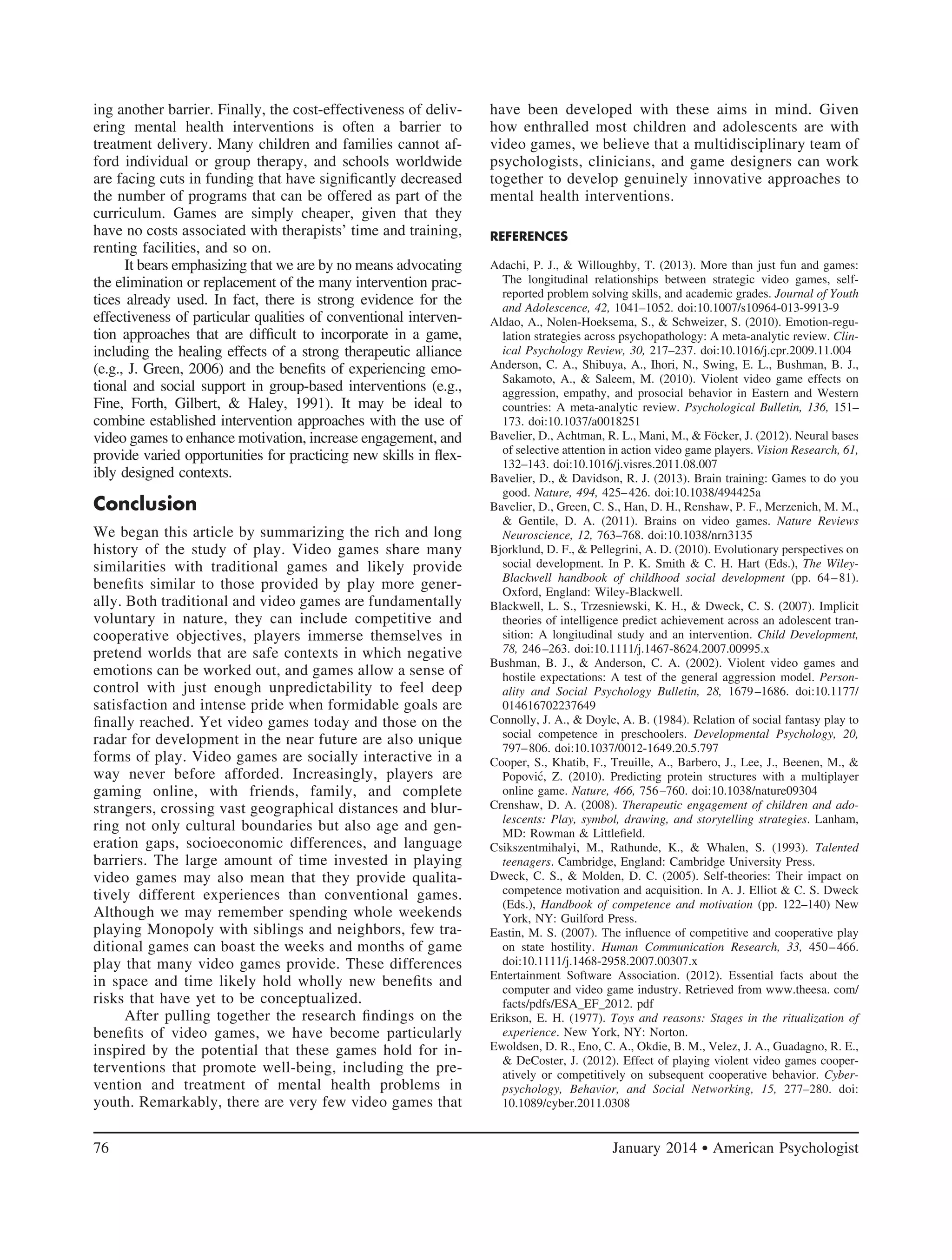 The benefits of playing video games amp a0034857 | PDF