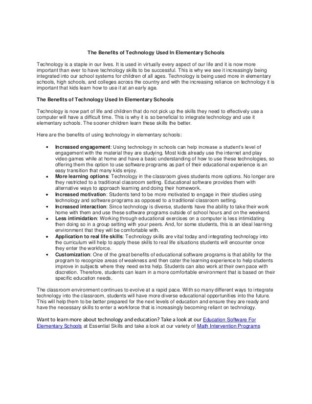 The benefits of technology used in elementary schools