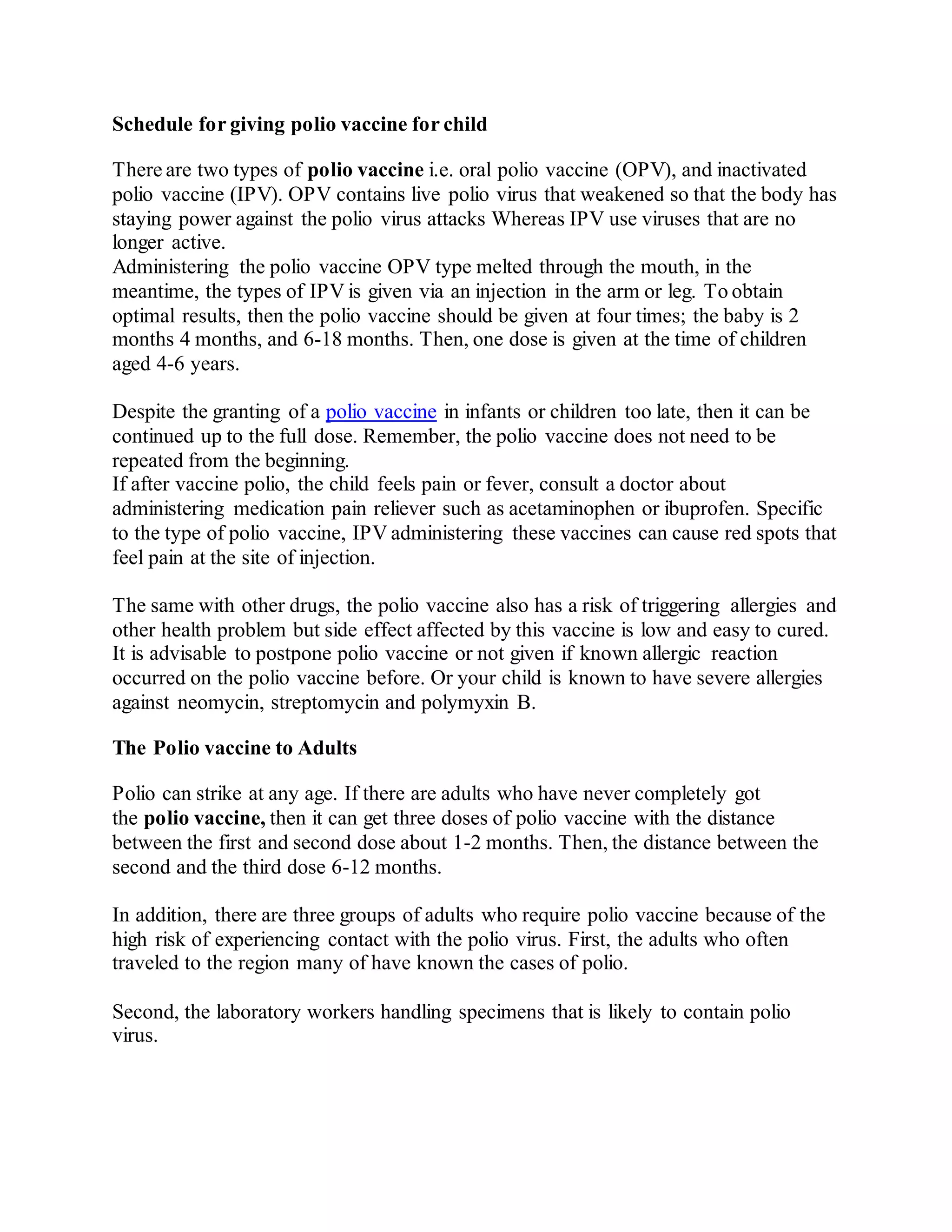 The benefits of the polio vaccine for child | DOCX