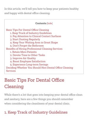 Dental Office Cleaning Checklist
