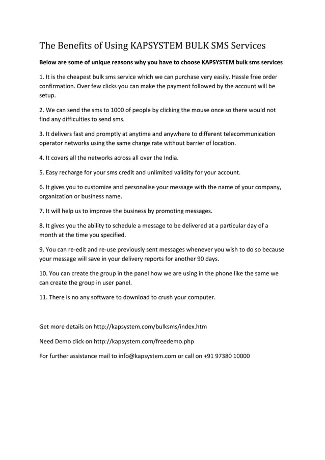 The benefits of using kapsystem bulk sms services | PDF