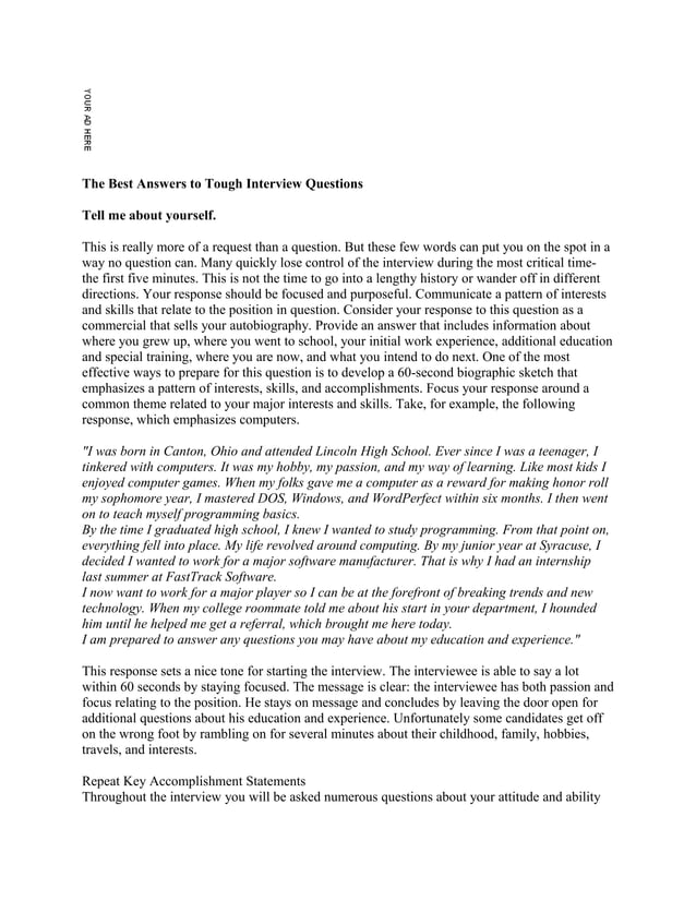 The best answers to tough interview questions | PDF