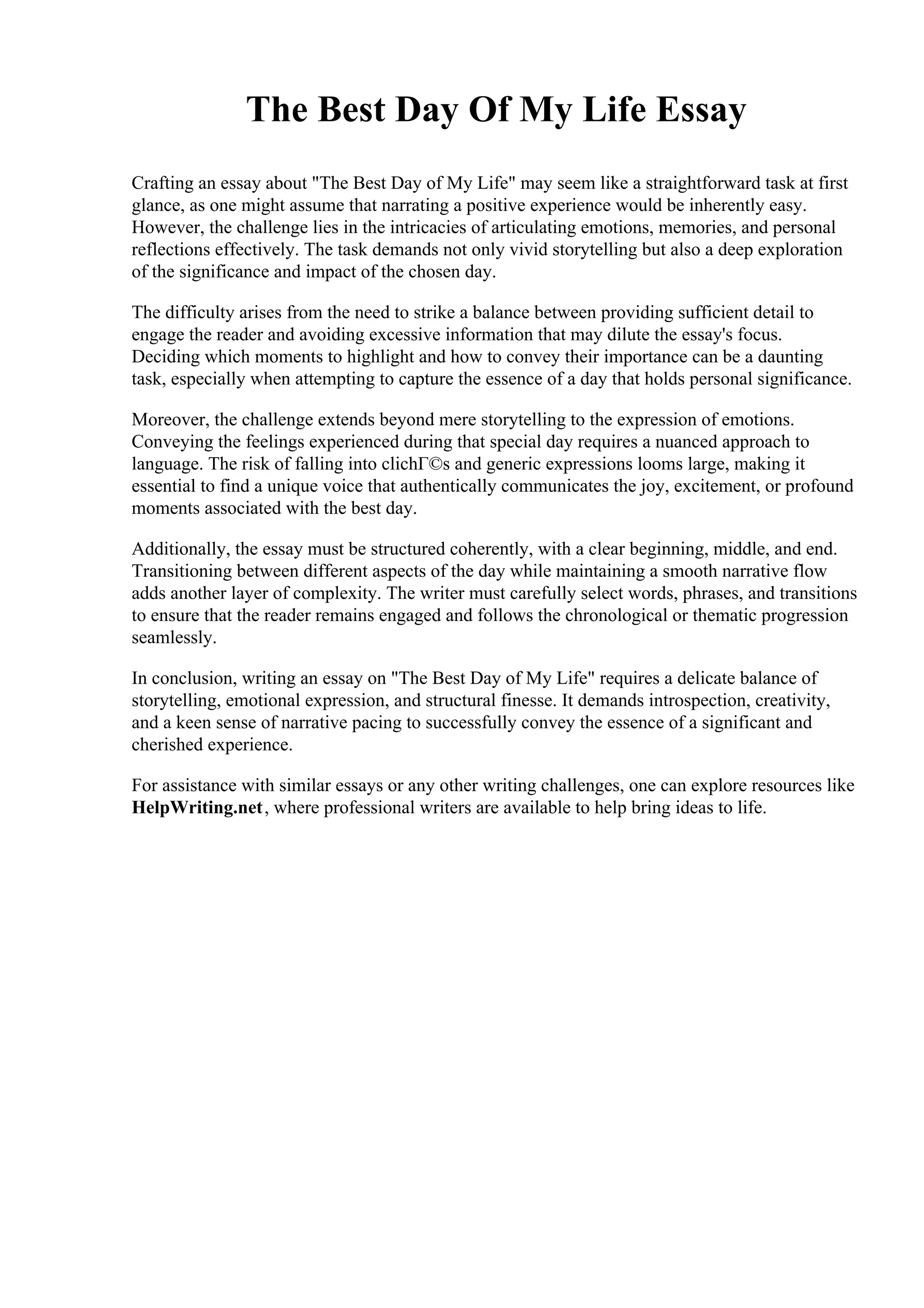 The Best Day Of My Life Essay. Southern Arkansas University | PDF