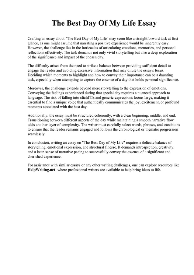 The Best Day Of My Life Essay. Southern Arkansas University | PDF