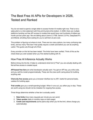 The Best Free AI APIs for Developers in 2026: Tested, Ranked, and ...