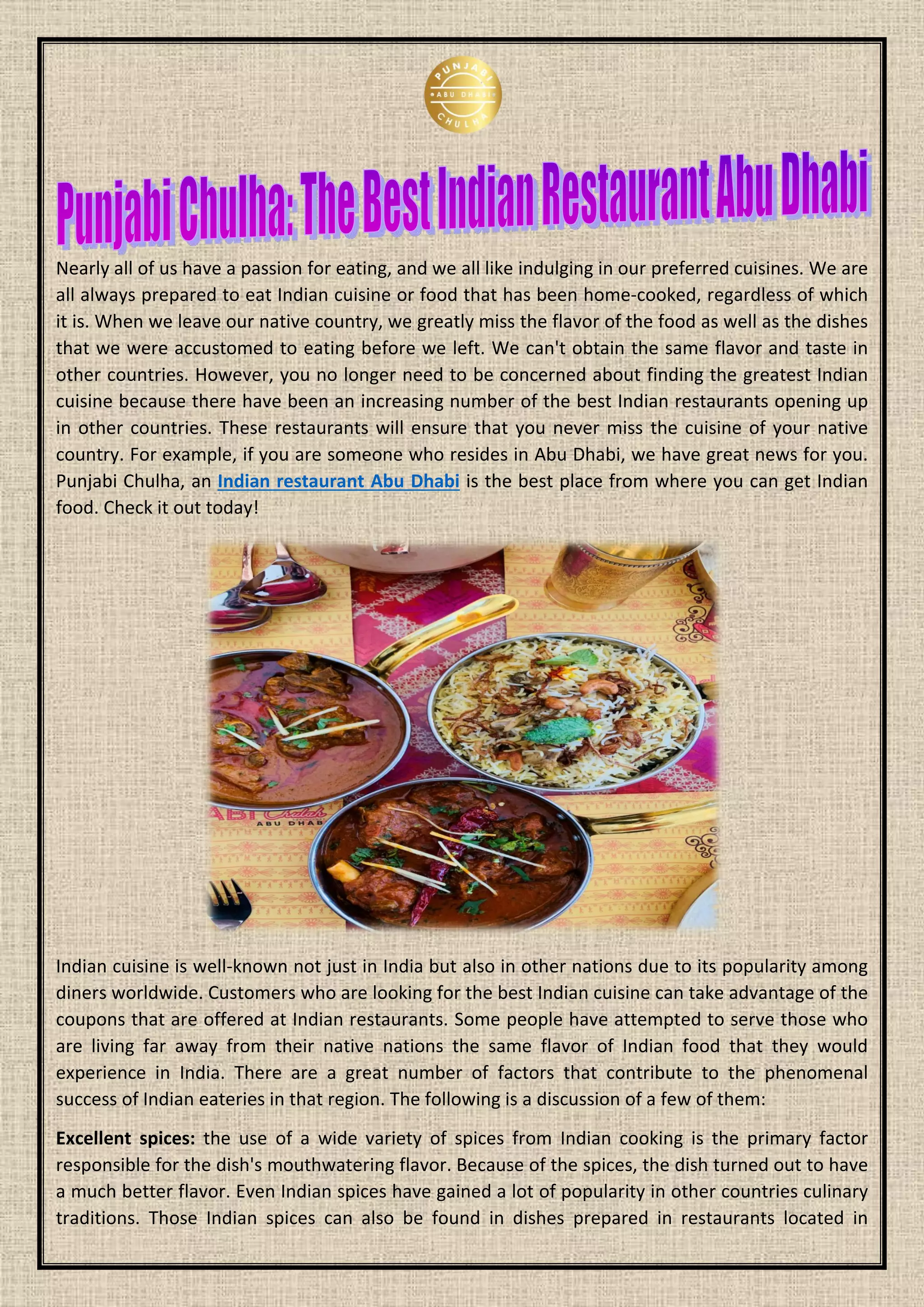 Punjabi Chulha: The Best Indian Restaurant Abu Dhabi | PDF