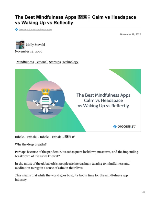The Best Mindfulness Apps: Calm vs Headspace vs Waking Up vs Reflectly | PDF