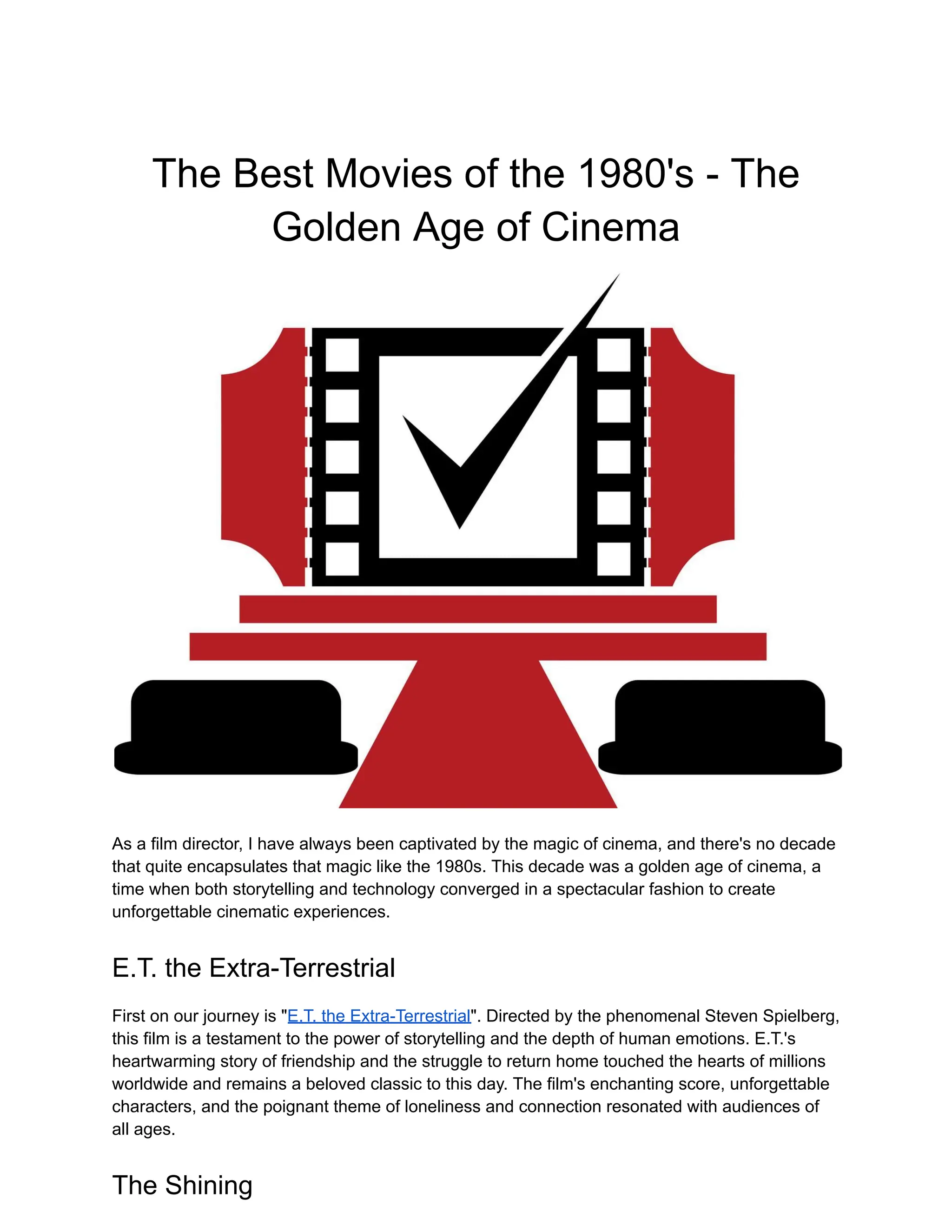 The Best Movies of the 1980's - The Golden Age of Cinema | PDF