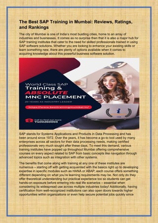 The Best SAP Training in Mumbai Reviews, Ratings, and Rankings | PDF