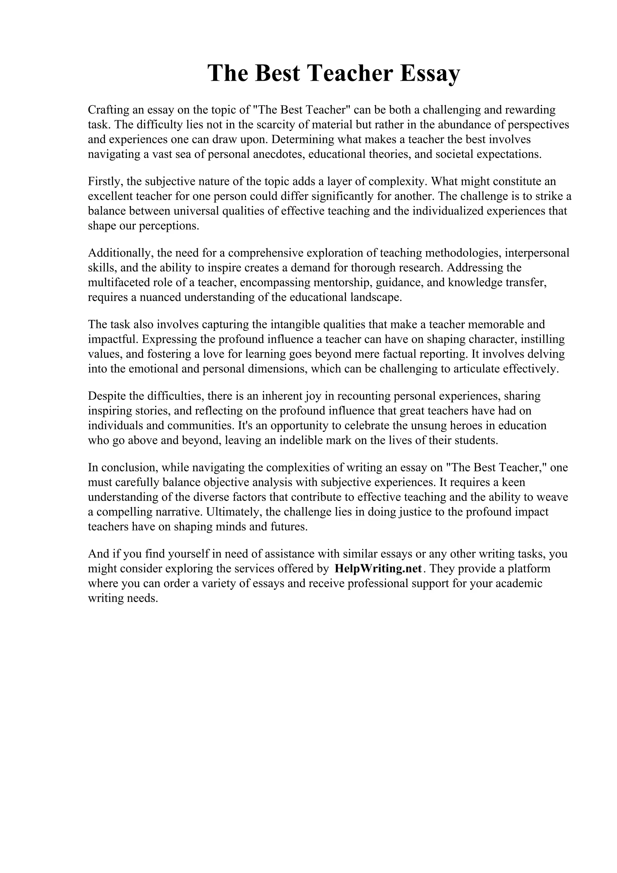 The Best Teacher Essay | PDF