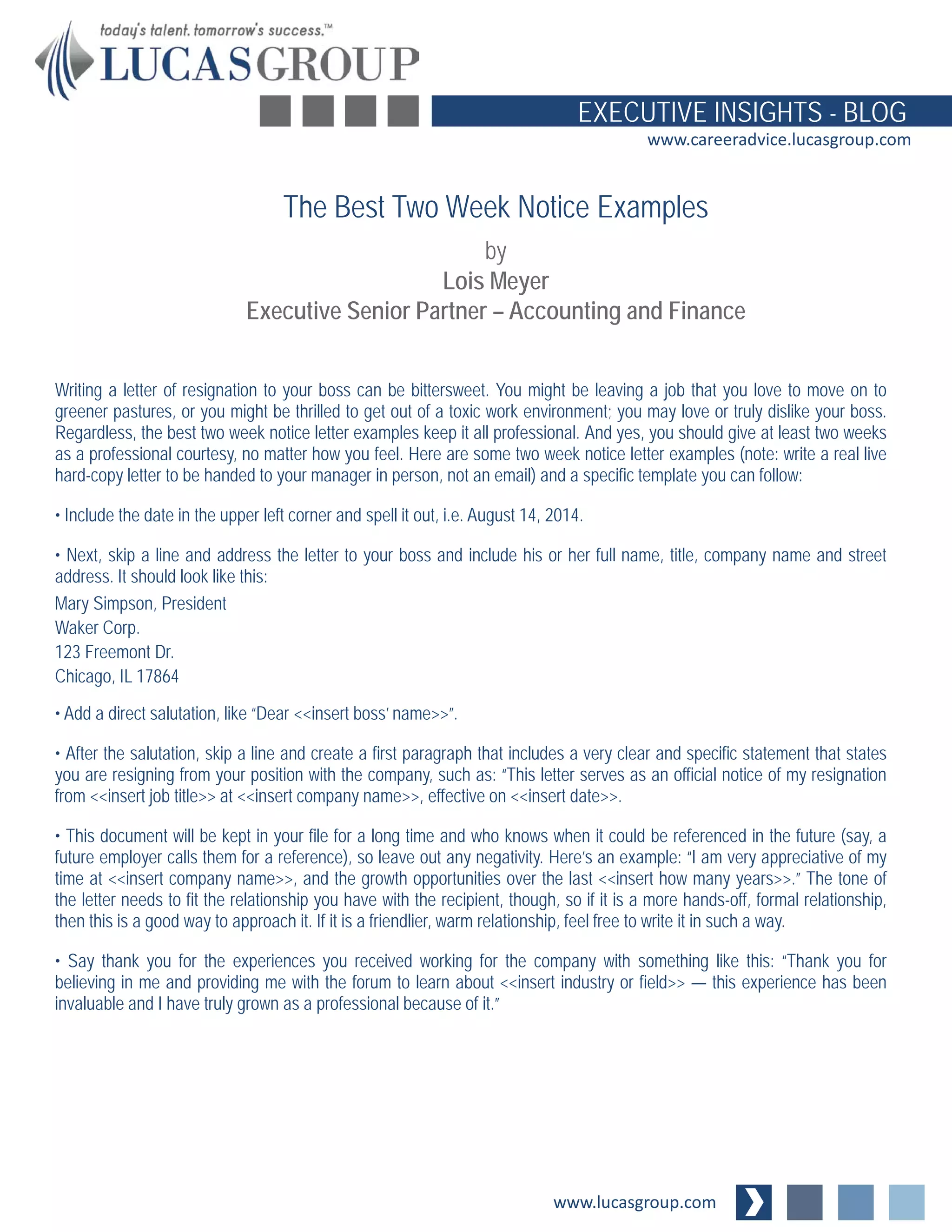 The Best Two Weeks Notice Examples | PDF