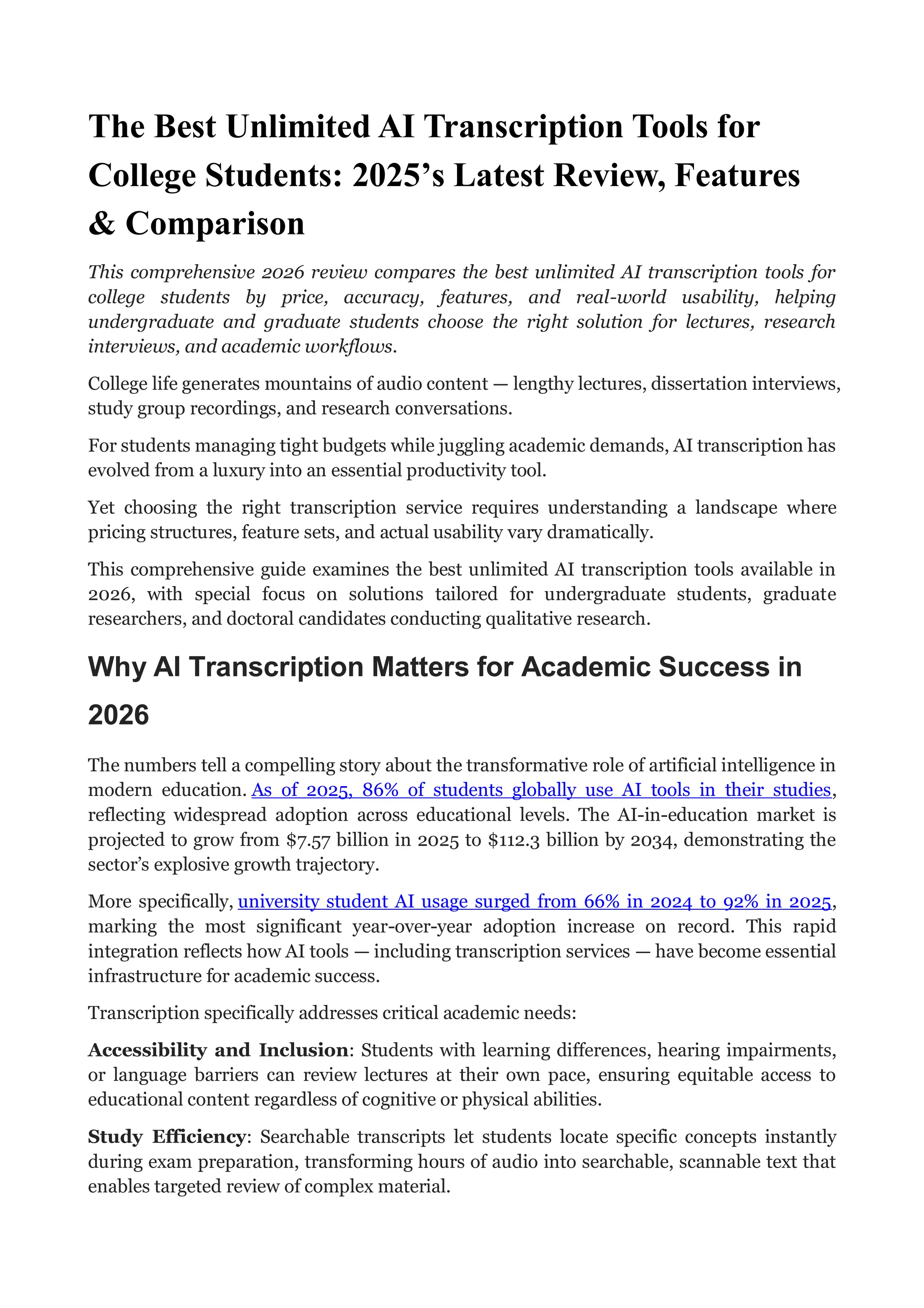 The Best Unlimited AI Transcription Tools for College Students: 2025’s ...