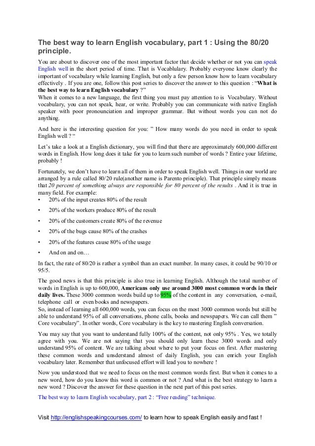 The Best Way To Learn English Vocabulary Part 1 Of 3 Using The 80 2 The Best Way To Learn English Vocabulary Part 1 Of 3 Using The 80 2