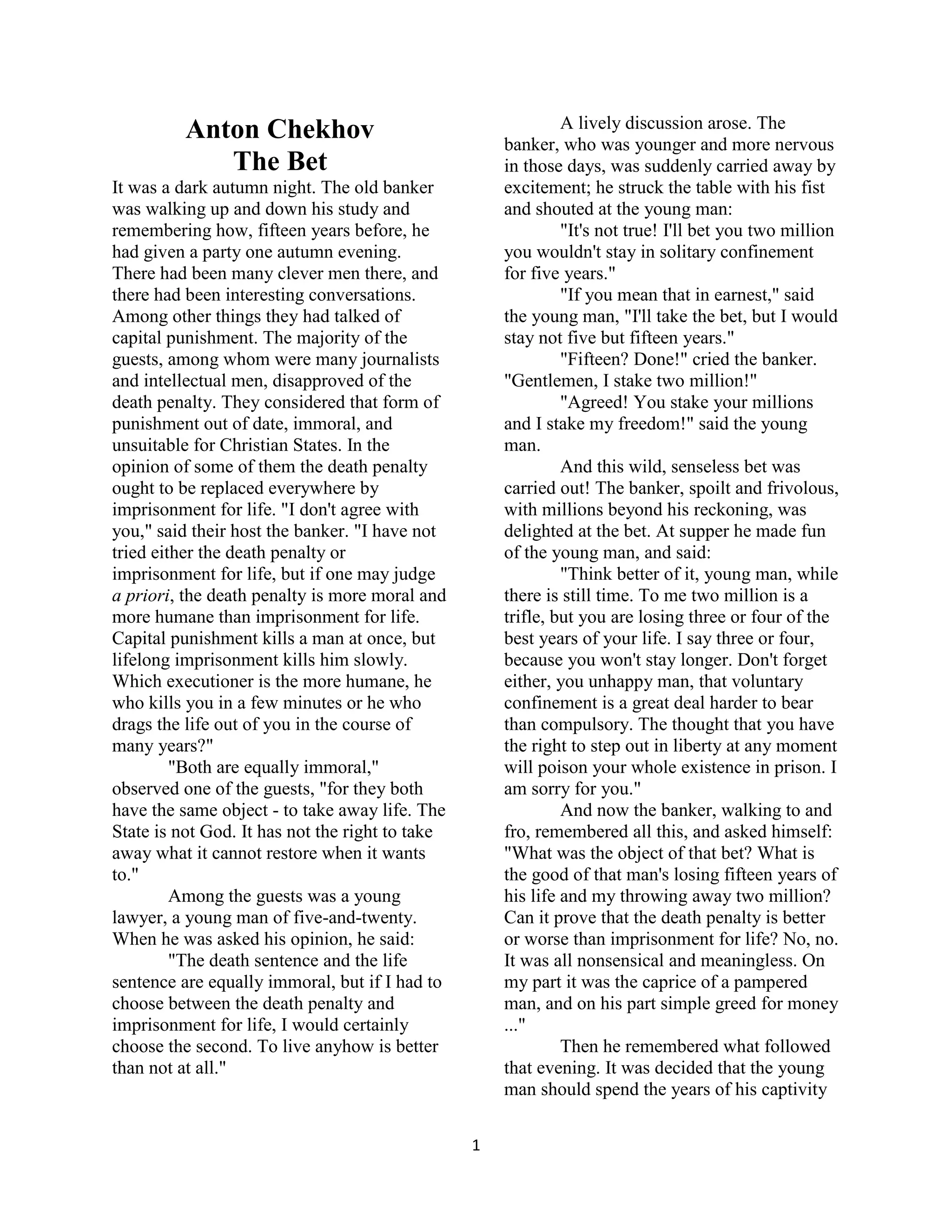 The bet anton chekhov complete text | PDF | Casinos & Gambling ...