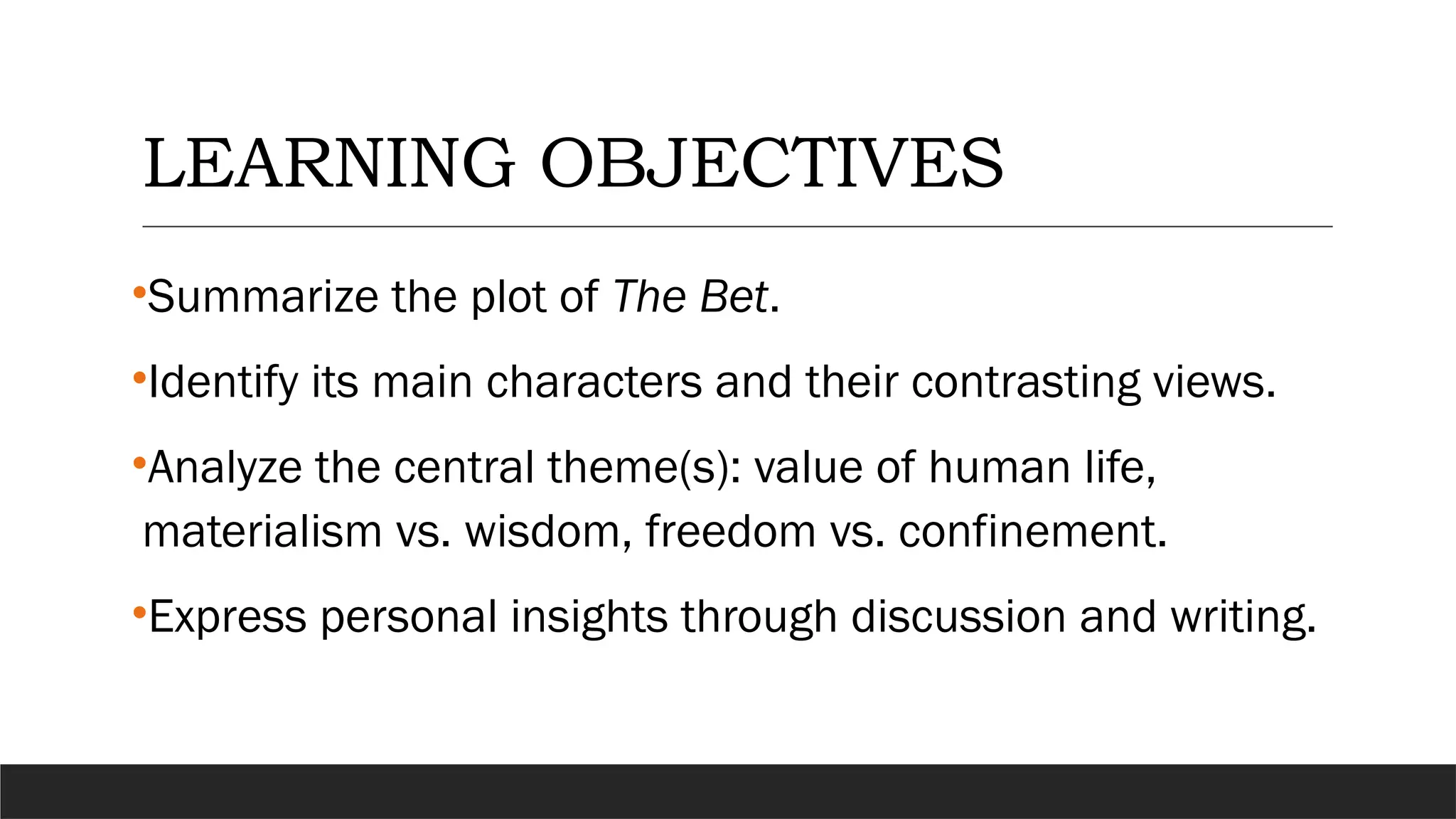 THE BET BY ANTON CHEKHOV FOR GRADE TEN STUDENTS | PPTX