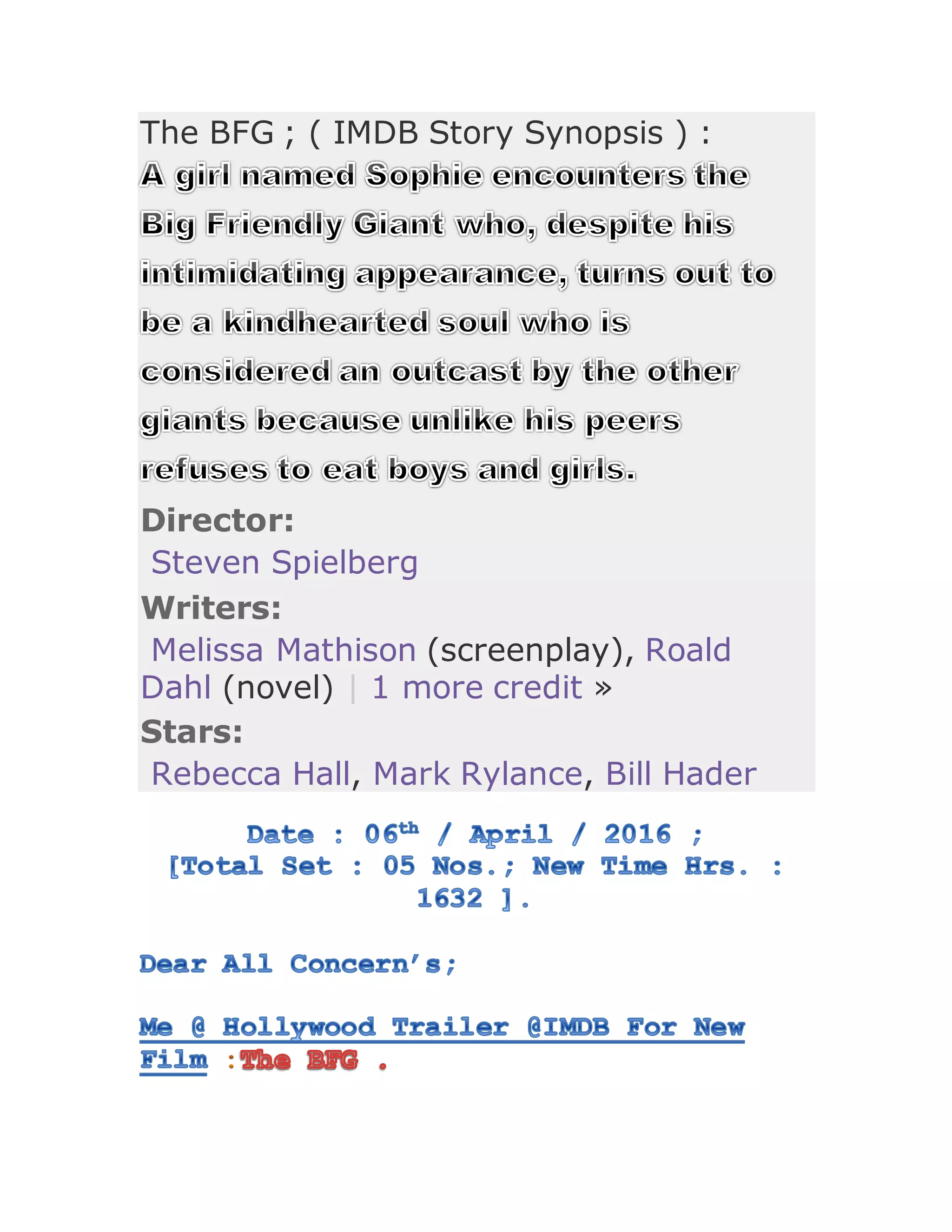 The bfg ( new hollywood movie ) related writings . | PDF