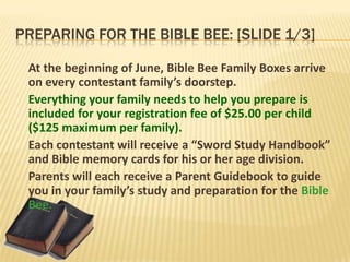 The Bible Bee 2010 Basic Information | PPT