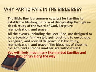 The Bible Bee 2010 Basic Information | PPT