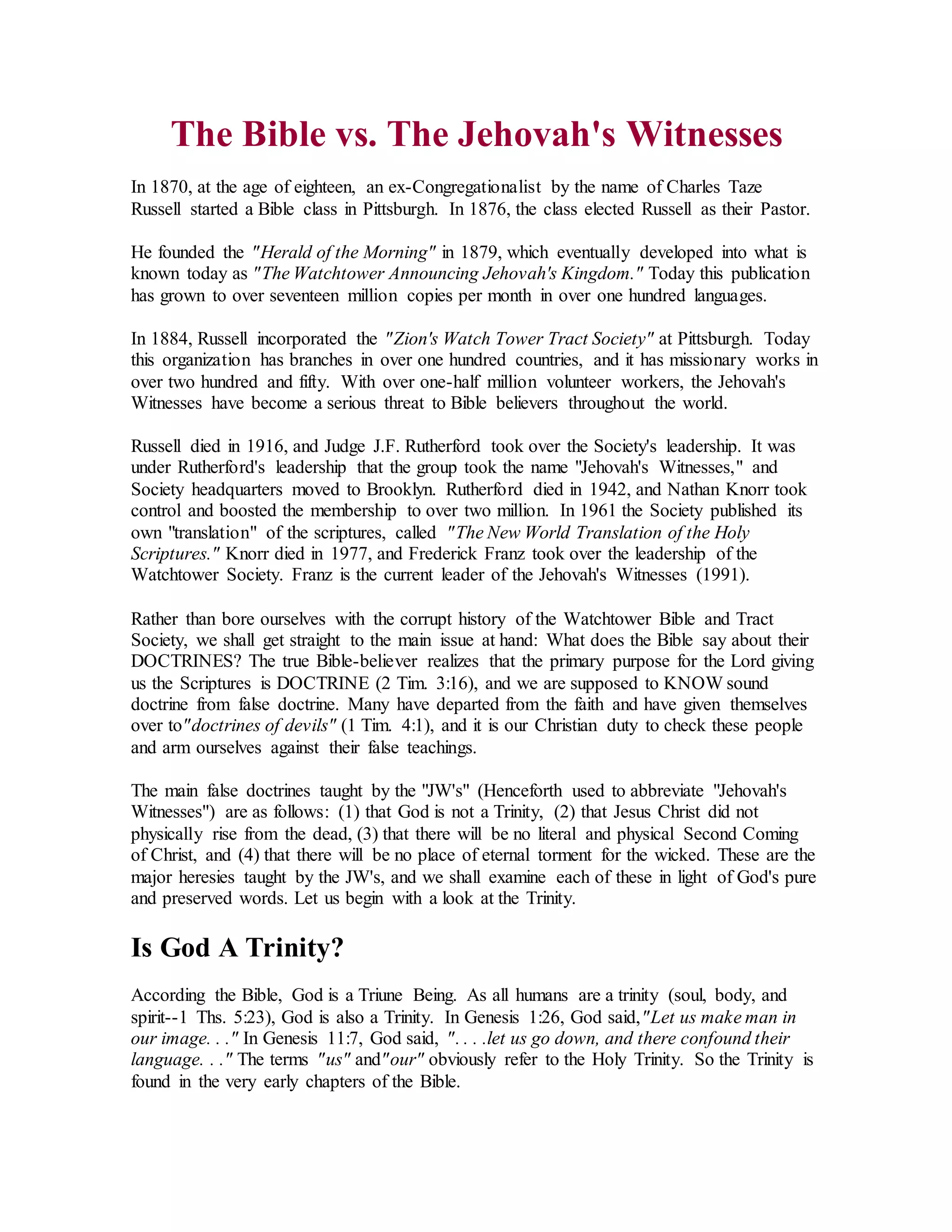The bible vs. the jehovah's witnesses | DOCX