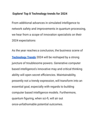 Top Technology Trends Shaping the Future in 2024 | PDF
