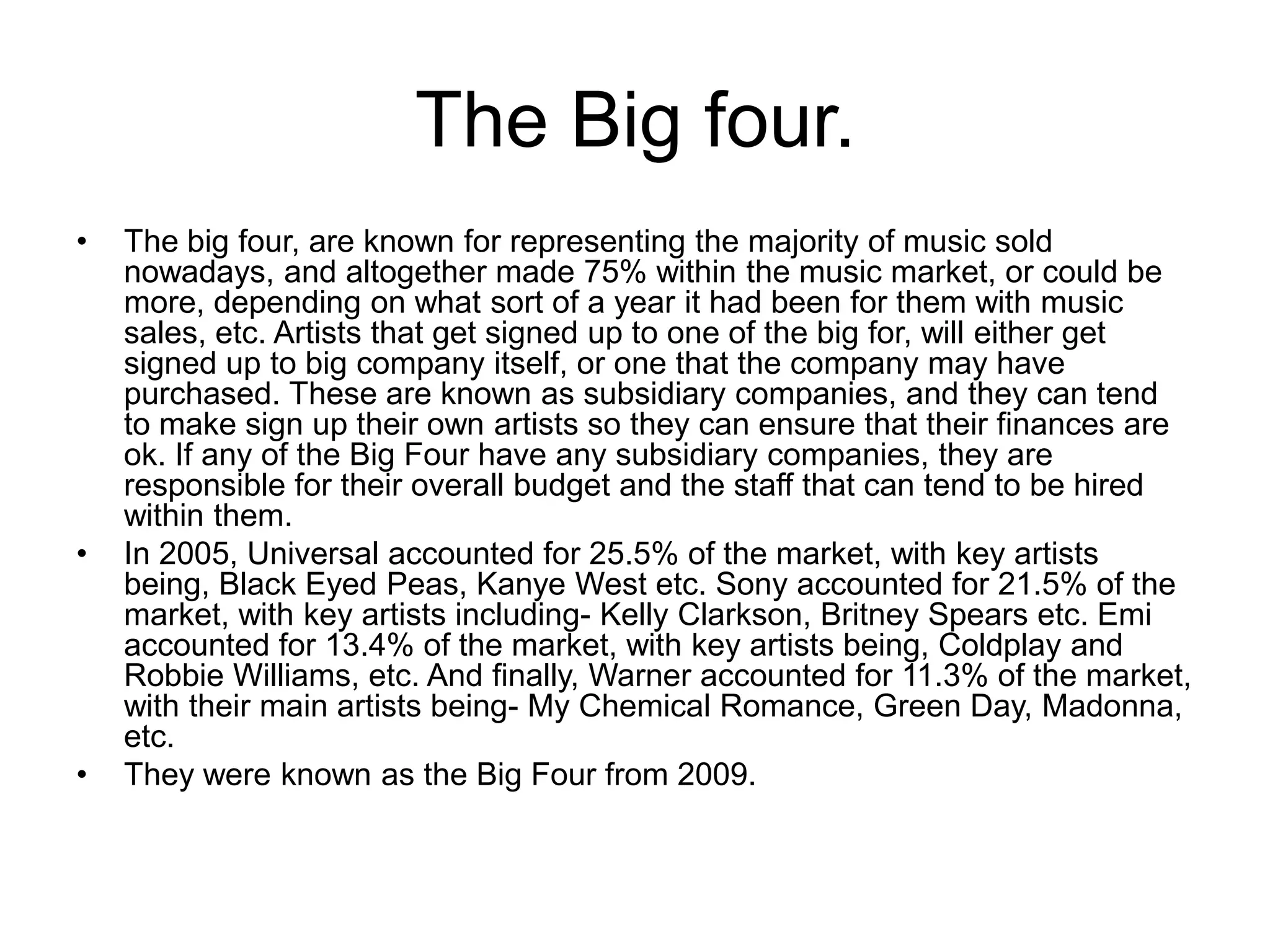 The Big Four Record Labels | PPT