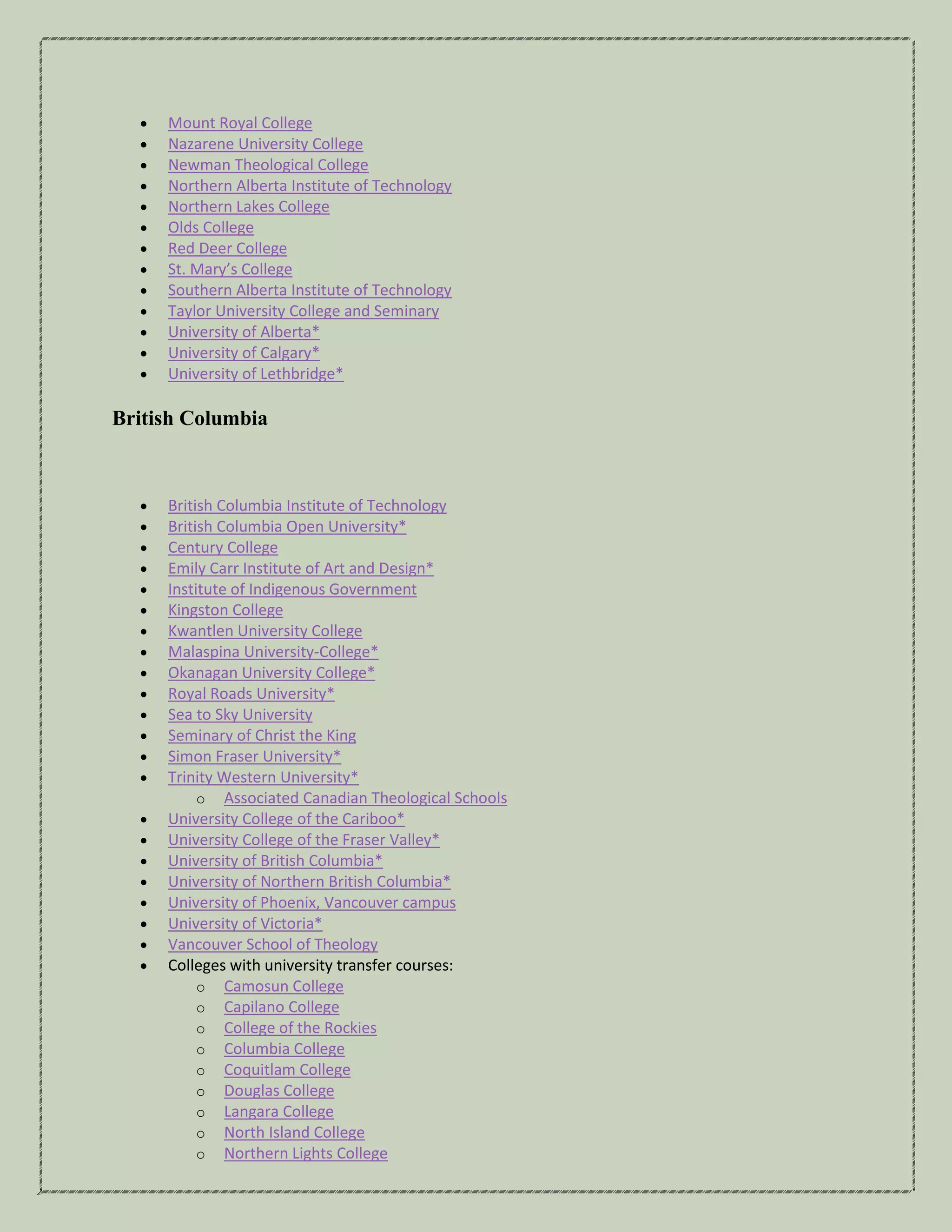 The Big List of Canadian Universities | PDF