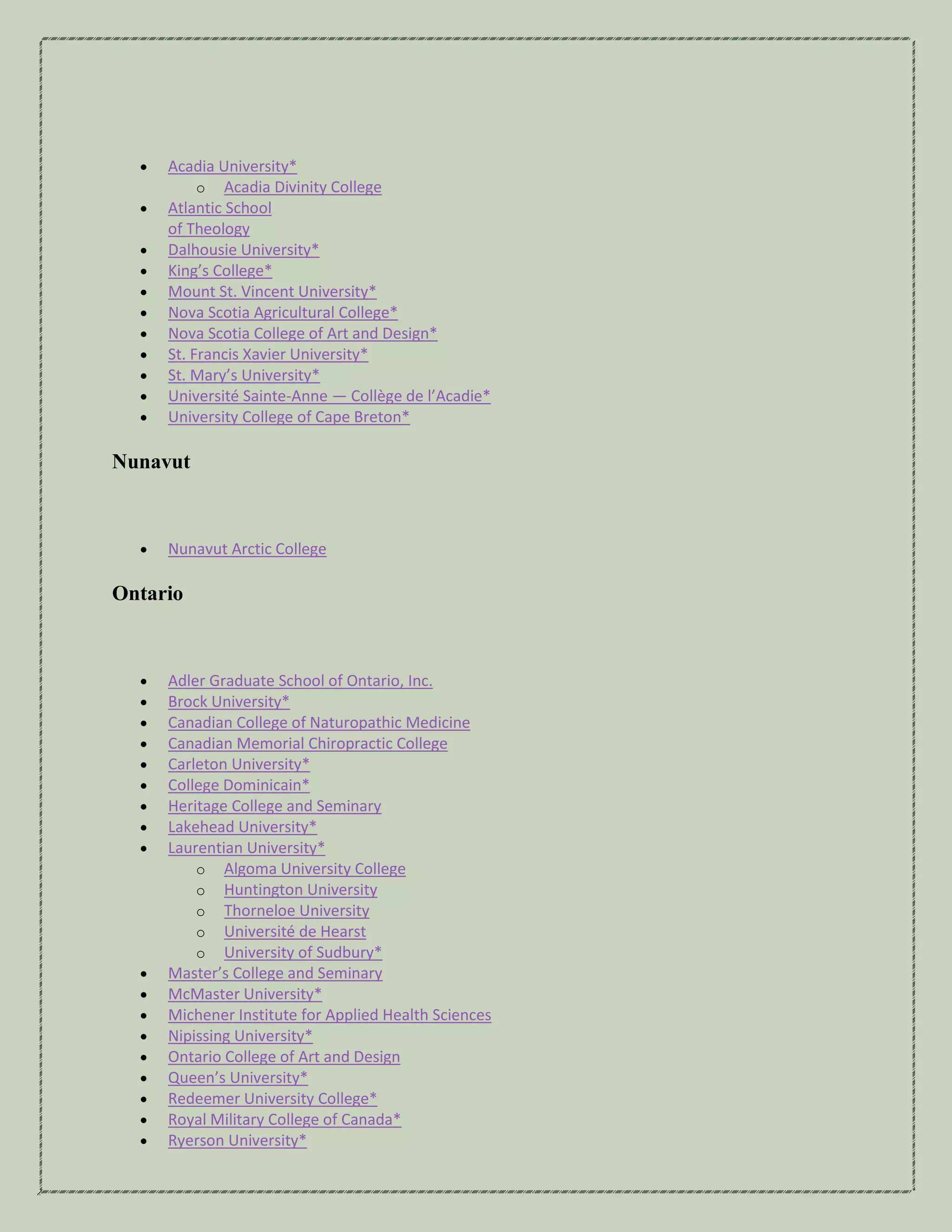 The Big List of Canadian Universities | PDF