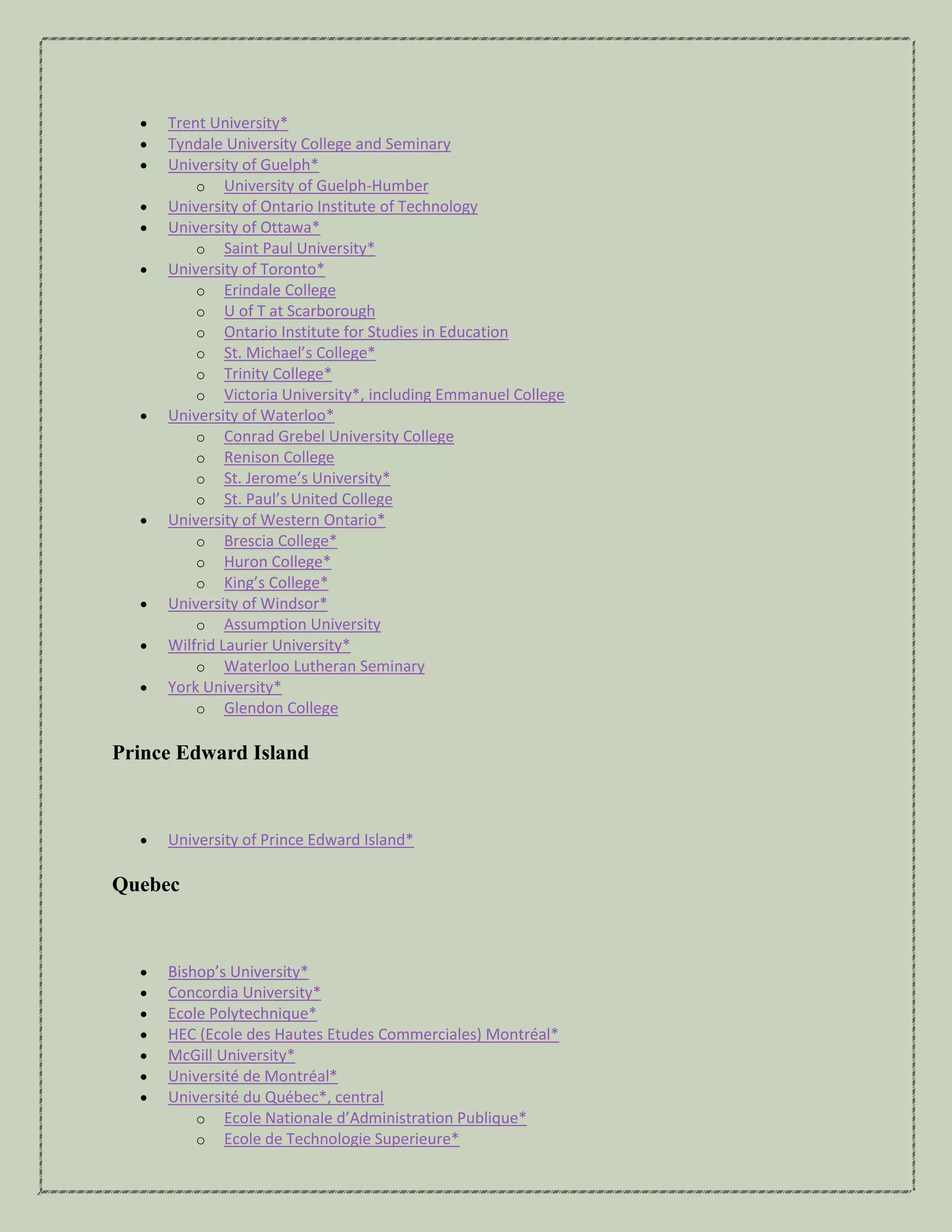 The Big List of Canadian Universities | PDF