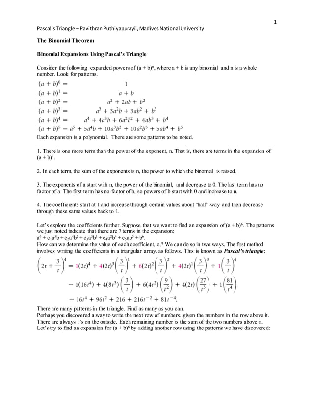 The Binomial Theorem Pdf