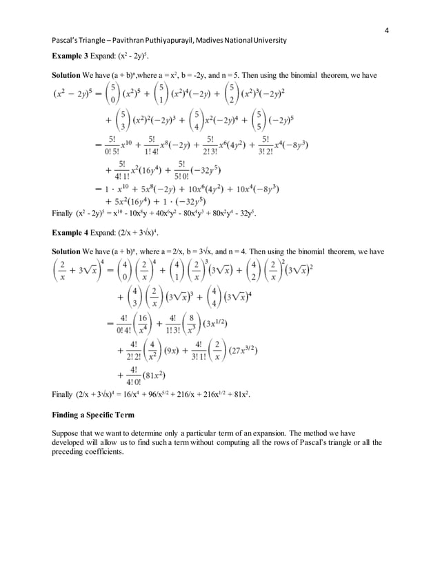 The Binomial Theorem Docx Physics Science 7271