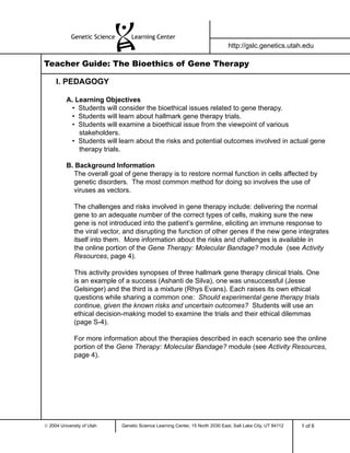 The Bioethics Of Gene Therapy | PDF