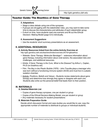 The Bioethics Of Gene Therapy | PDF