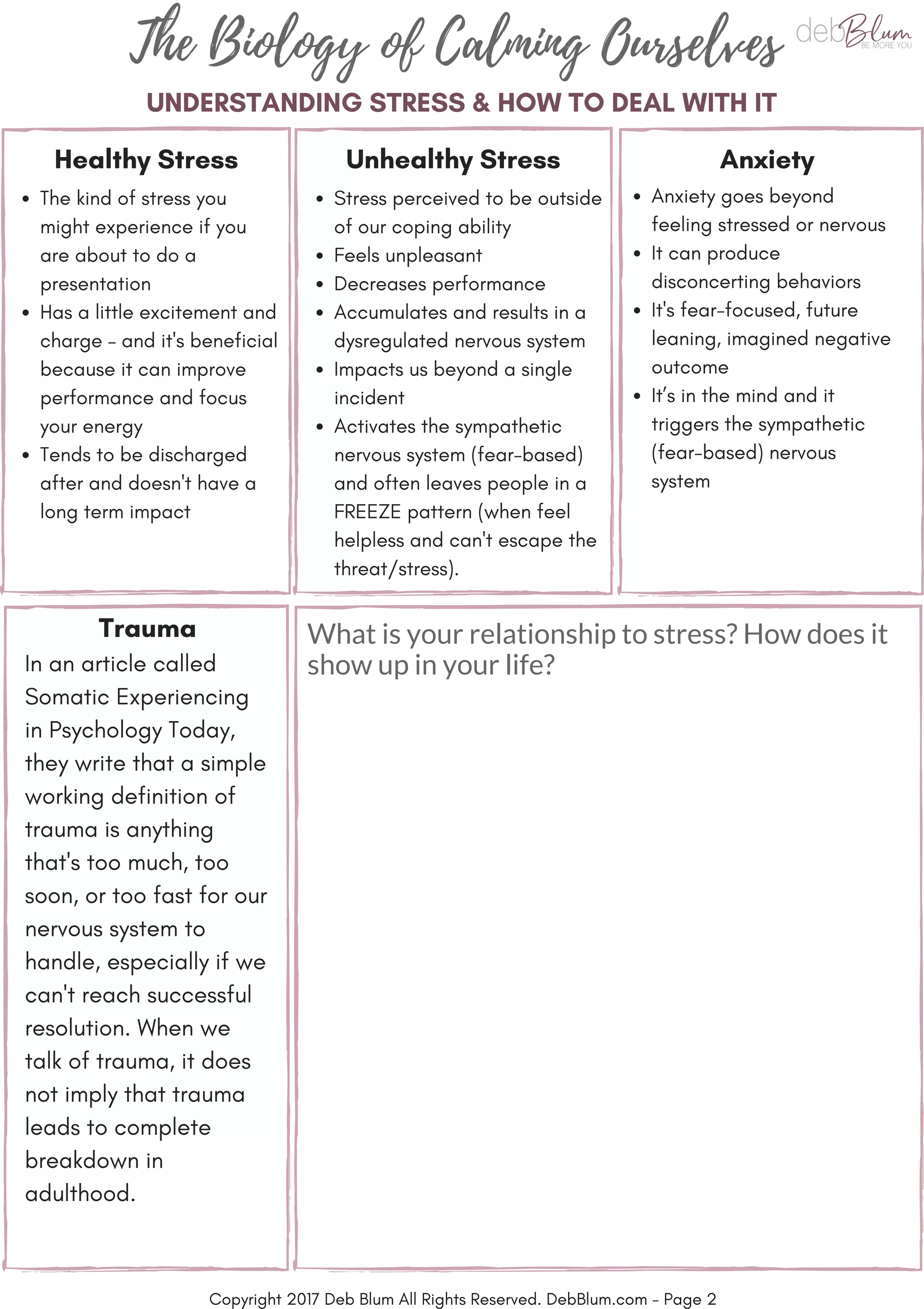 The Biology of Calming Ourselves Workbook | PDF