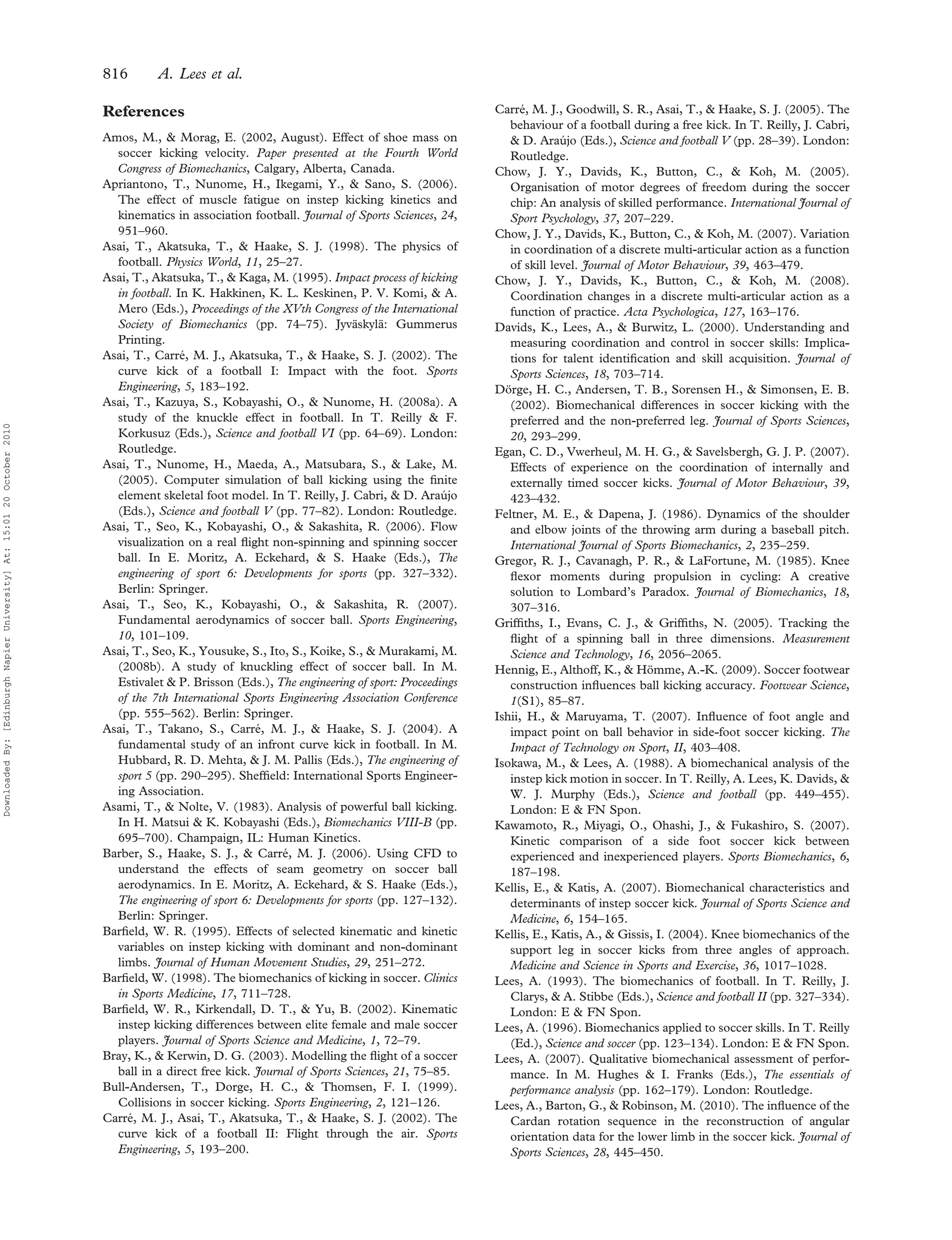 The Biomechanics Of Kicking In Soccer A Review | PDF