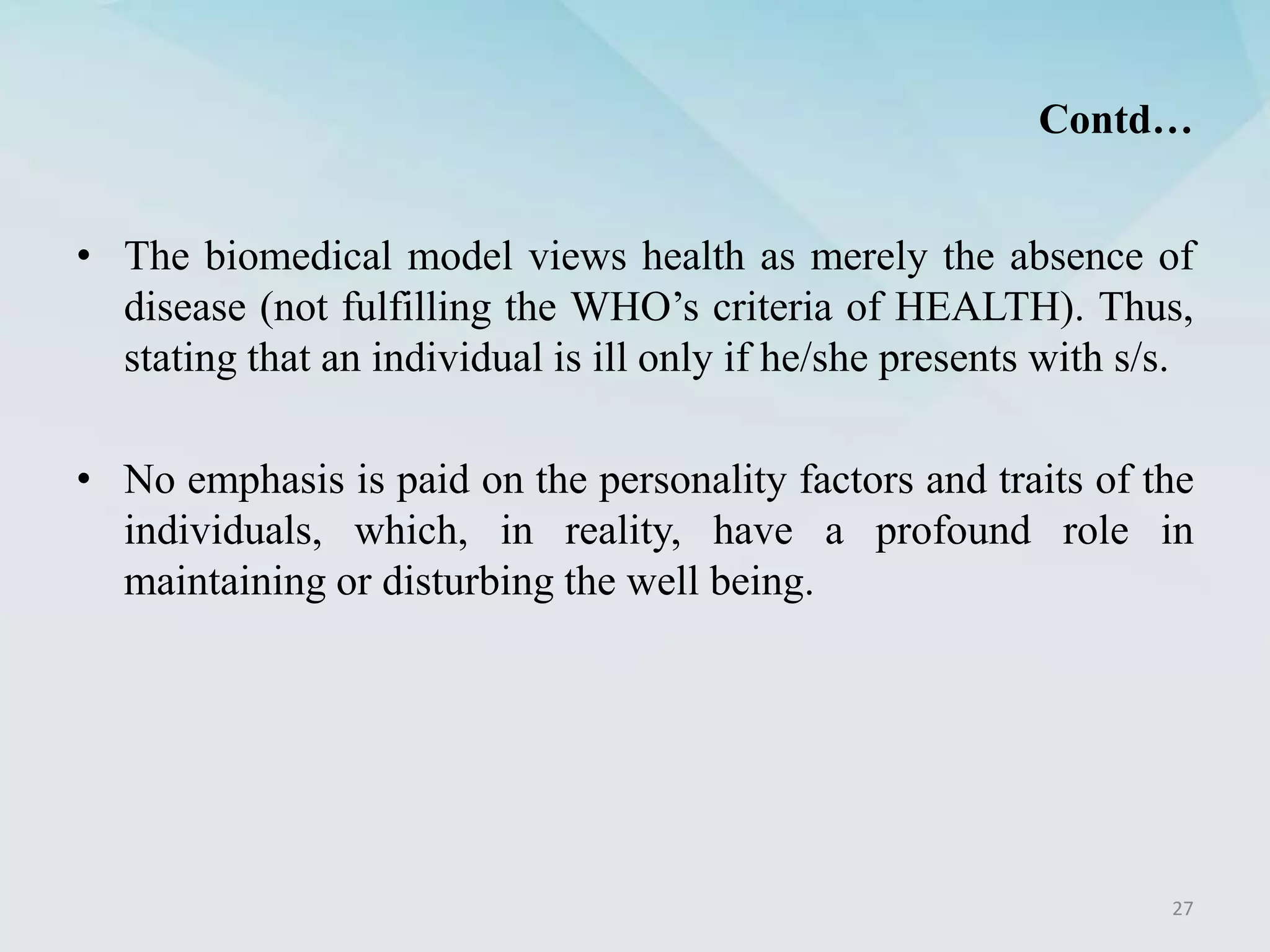 THE BIOMEDICAL MODEL OF HEALTH | PPTX