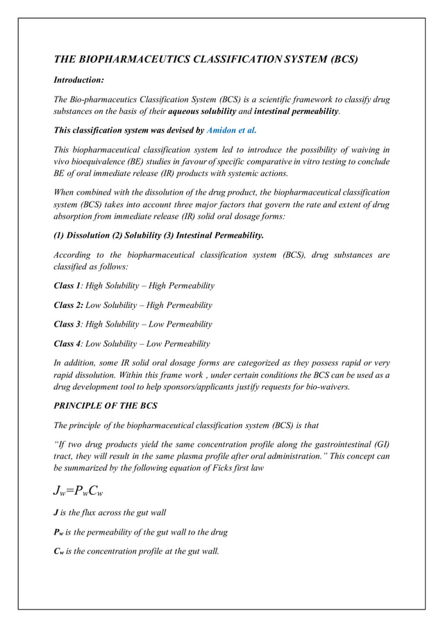 The biopharmaceutics classification system | PDF