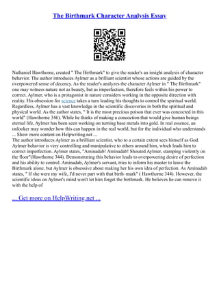 The Birthmark Character Analysis Essay | PDF