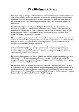 The Birthmark Essay.pdf | Books and Literature