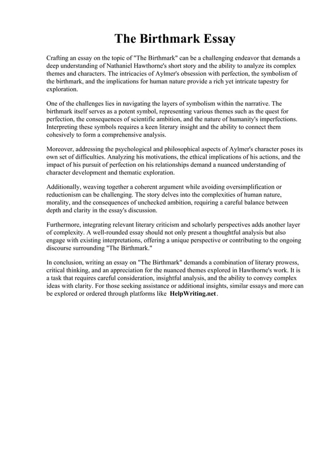 The Birthmark Essay. The birthmark character analysis. Analysis of The ...