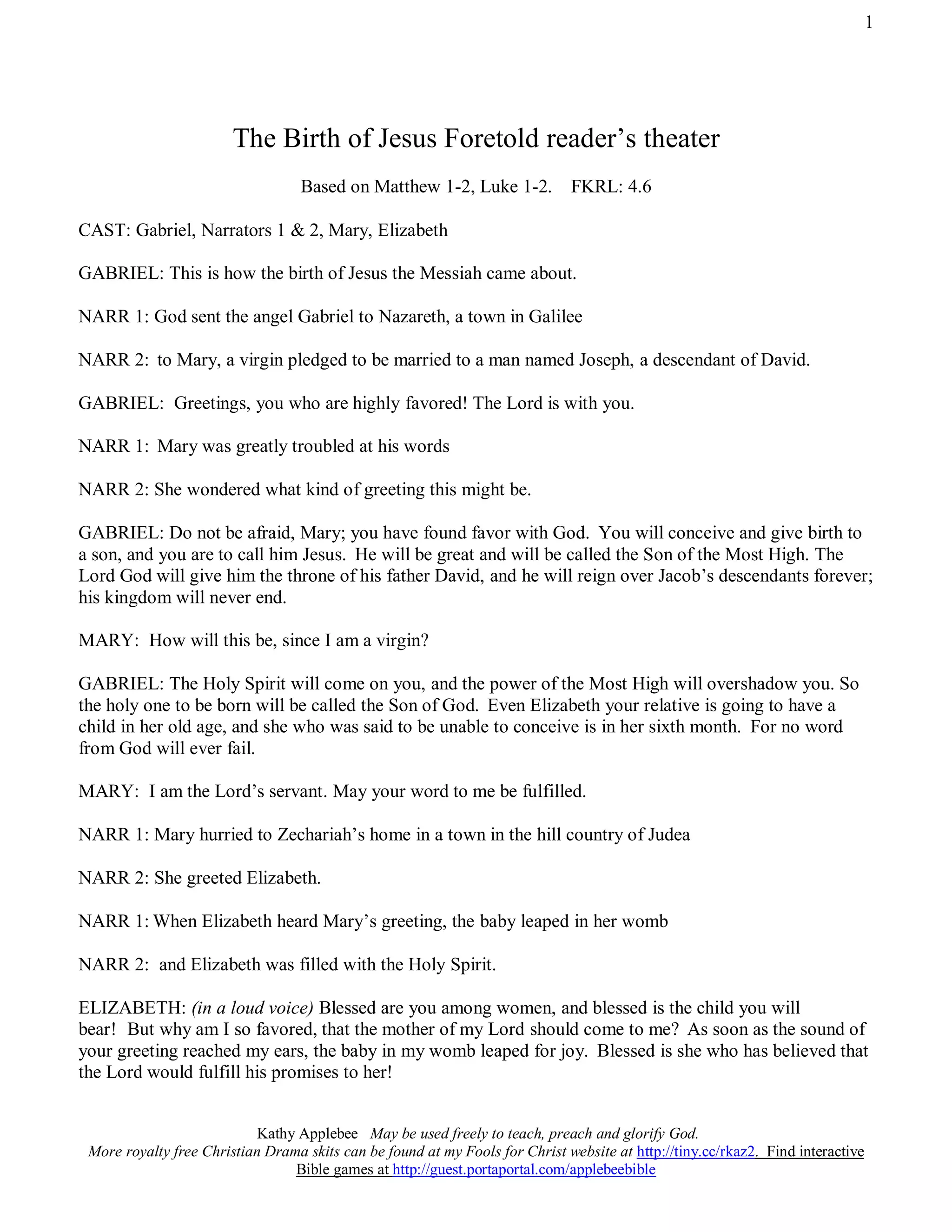 The Birth of Jesus Reader's theater script | PDF