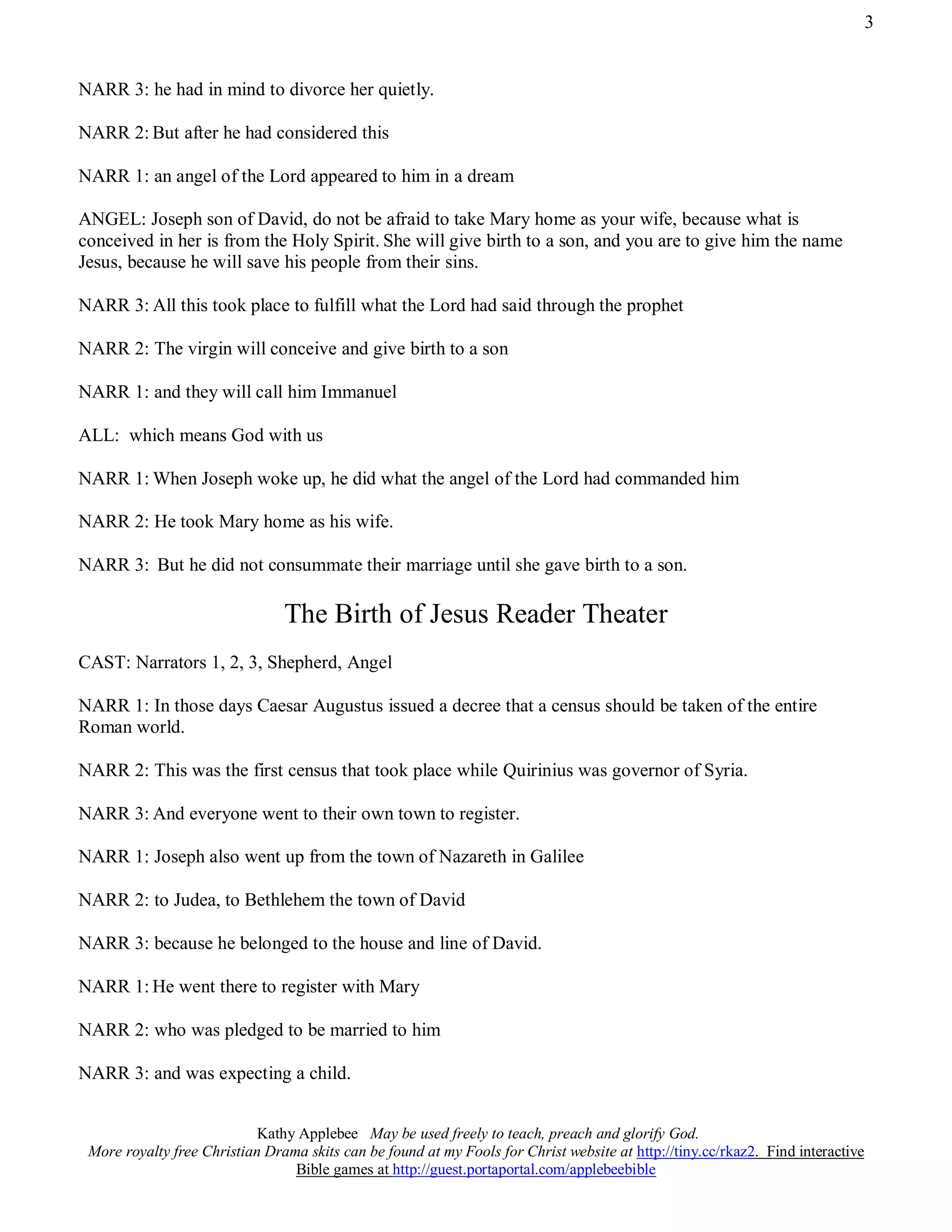 The Birth of Jesus Reader's theater script | PDF