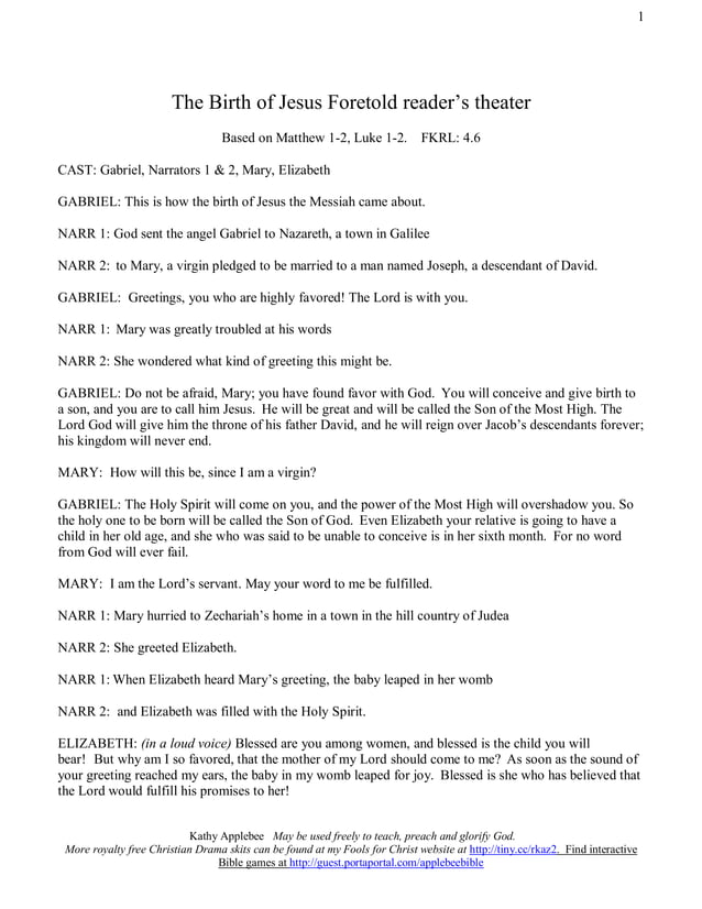 The Birth of Jesus Reader's theater script | PDF | Birth | Personal ...