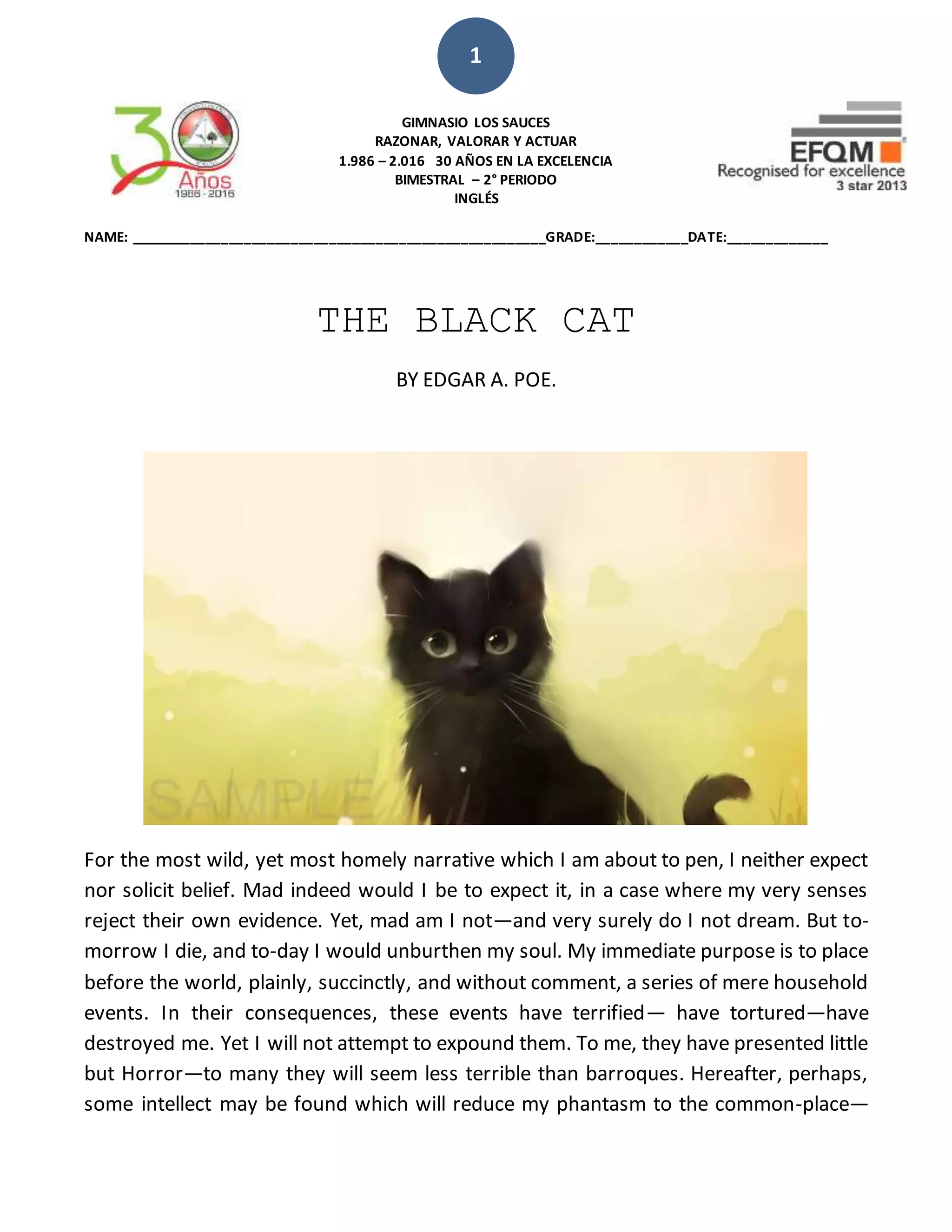The black cat for eight grade | PDF