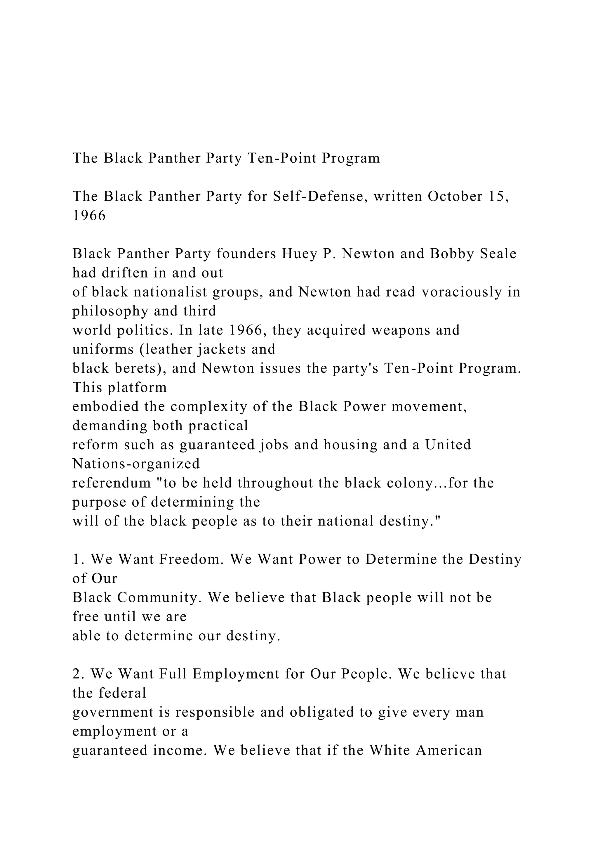 The Black Panther Party Ten-Point ProgramThe Black Panther.docx